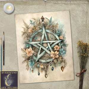 Witch Pentacle Canvas Art Print, Floral Botanical Pagan Wicca Decor - Etsy