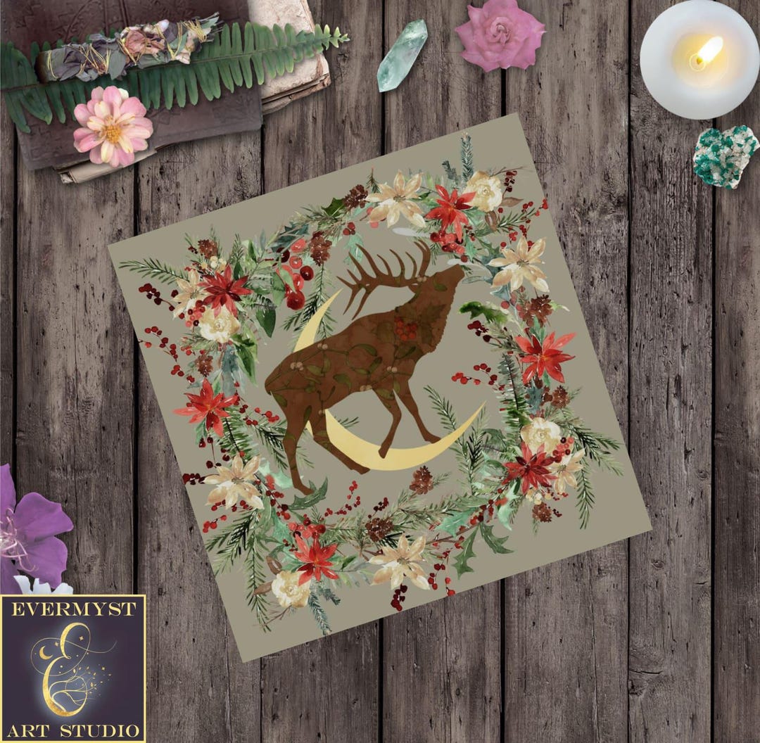 Altar Cloth Tarot Cloth Deer Moon Yule Winter Solstice Woodland Stag ...