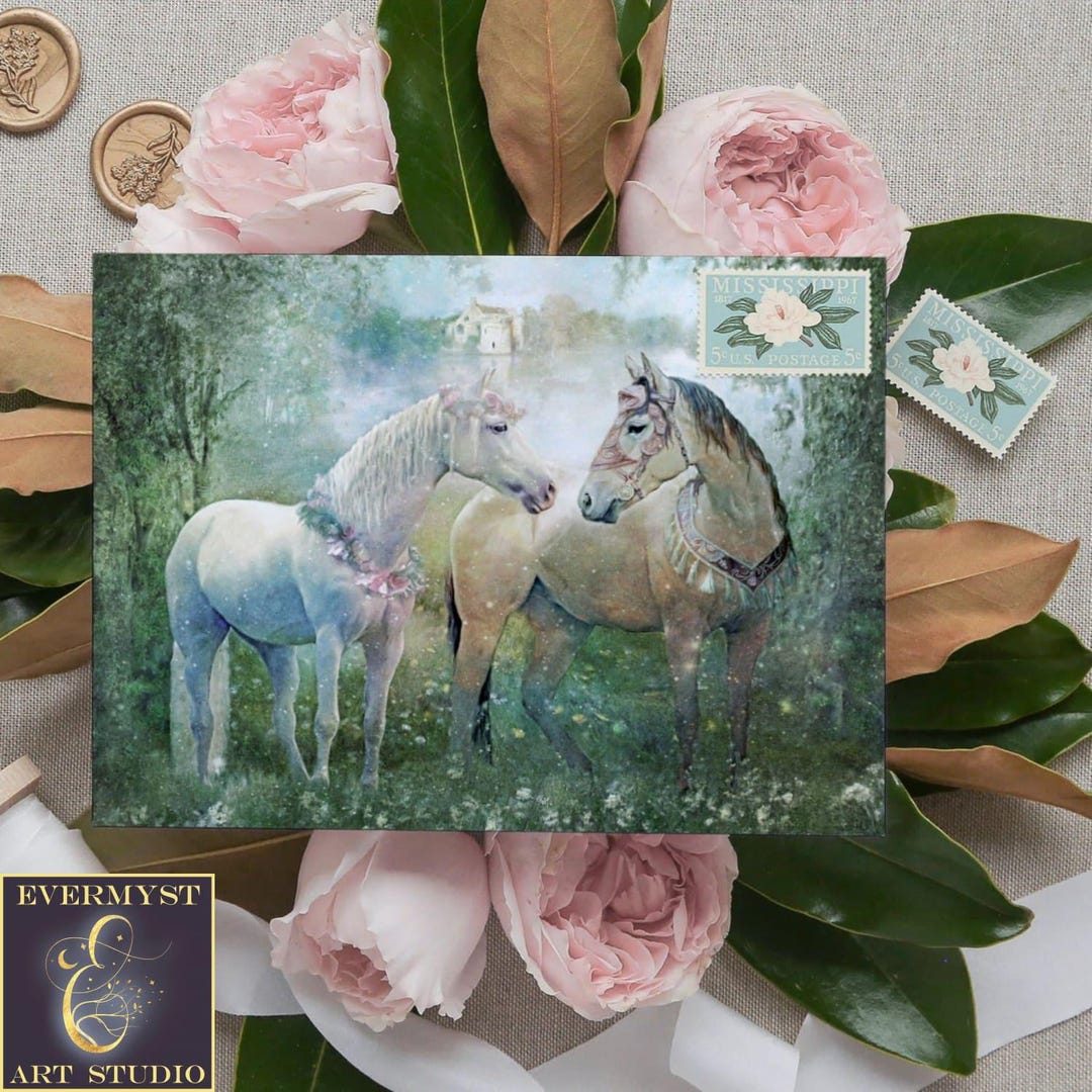 Fantasy Horse Greeting Card Artistic Fairy Tale Horses Wedding Love ...