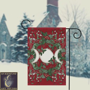 Yule Holly Triple Moon Red Garden Flag - Etsy