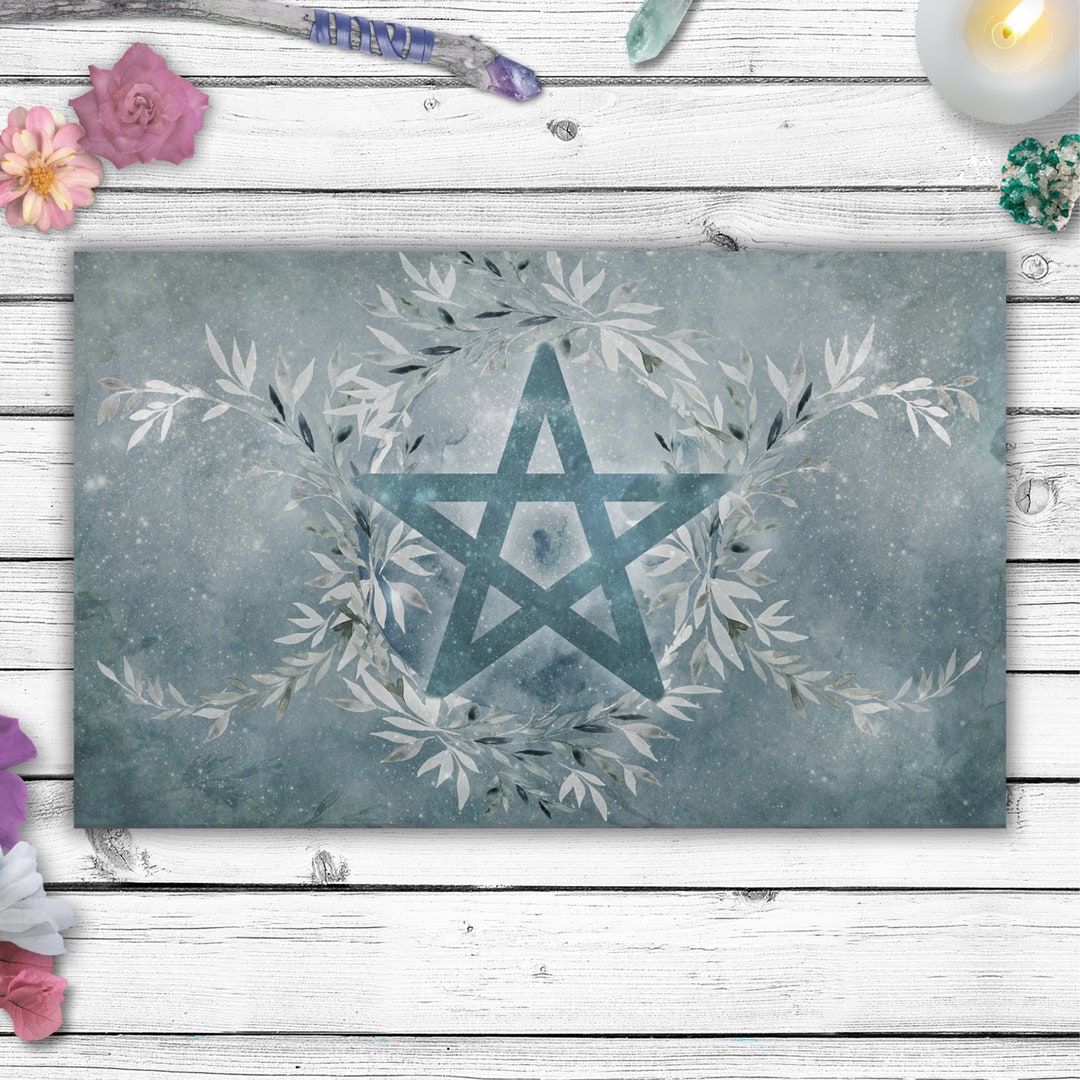 Yule Altar Cloth Winter Solstice Blue Ice Pentacle Tarot Reading Mat ...