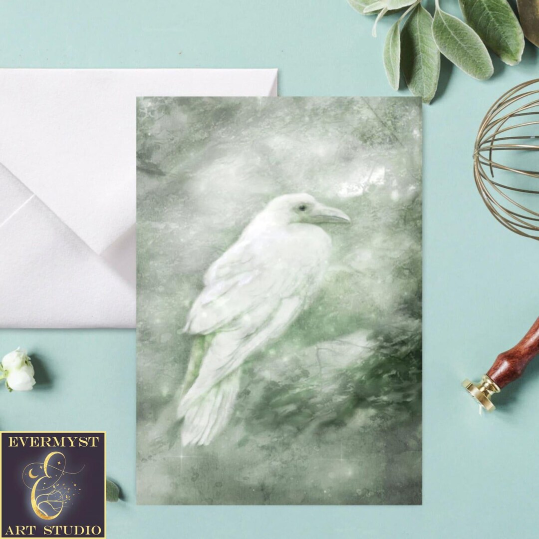 Celtic White Raven Greeting Card Fantasy Mystical Raven Blank Notecard ...