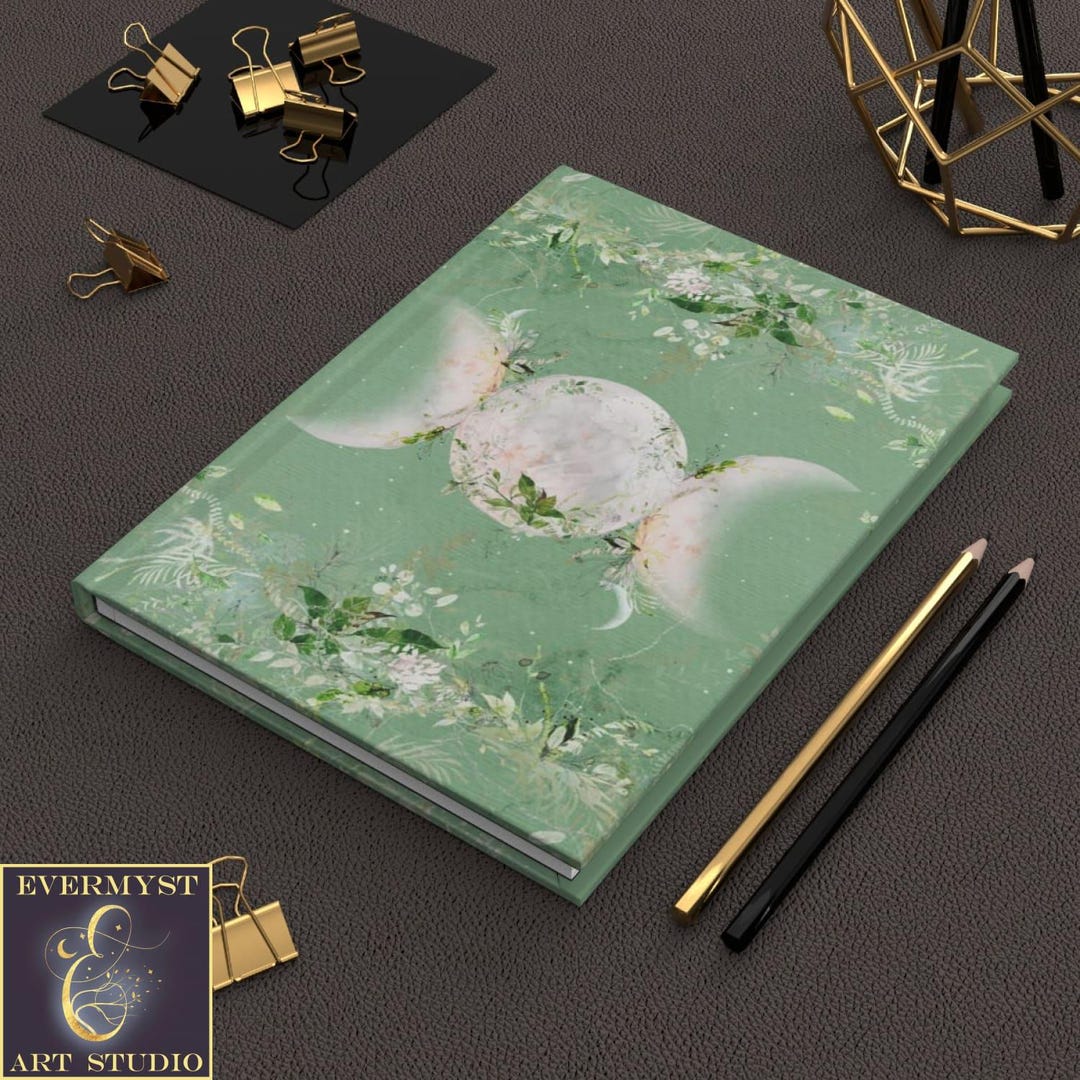 Hardcover Journal, Triple Moon Green Witch Wicca Pagan of Shadows Blank ...