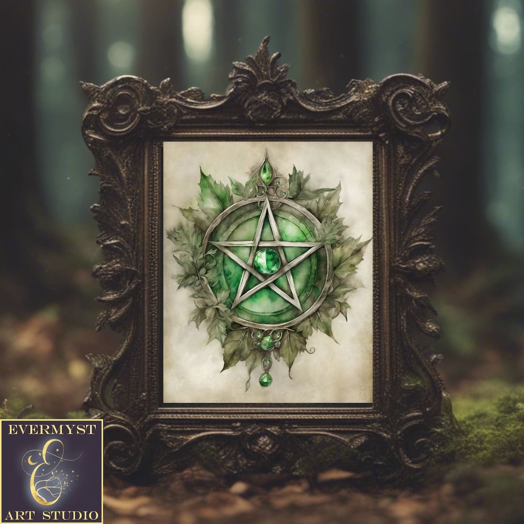 Witch Pentacle Art Print, Green Botanical Pagan Wicca Decor - Etsy