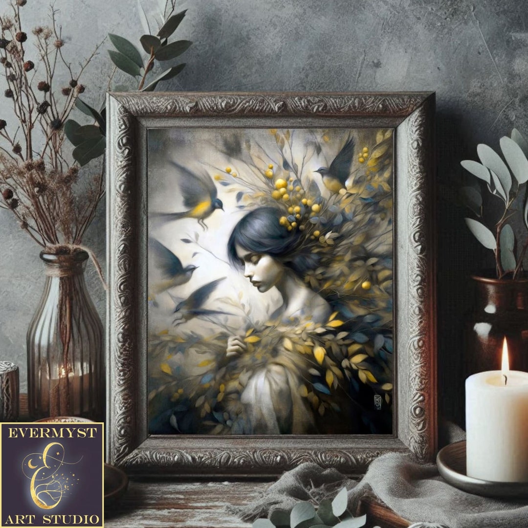 Wood Nymph Painting, Goddess Painting, Portrait Woman Art Print, Moody ...