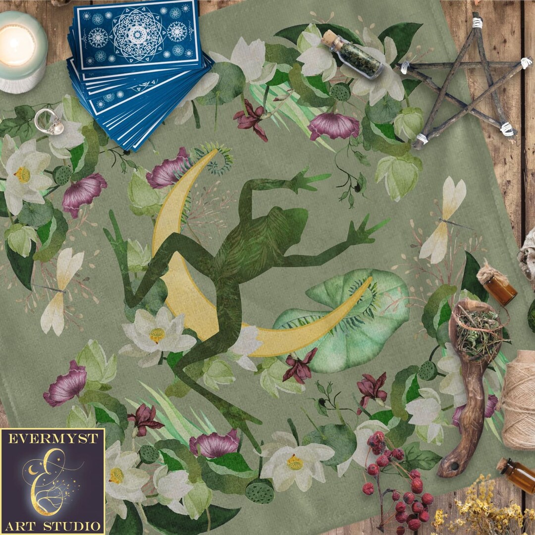 Altar Cloth - Tarot Cloth - Greeen Frog Pond Folk Altar Cloth - Frog ...