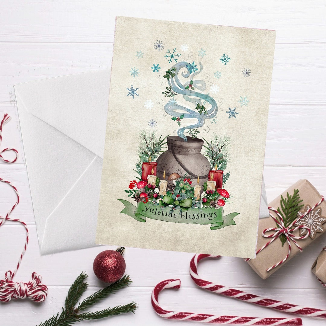 Yuletide Blessings Greeting Card Magical Cute Illustrated - Etsy