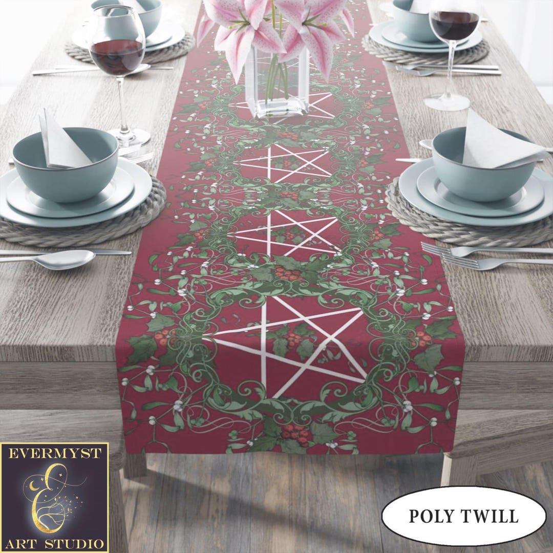 Yule Holly Pentacle Altar Cloth Witch Pagan Holiday Table Runner Red ...
