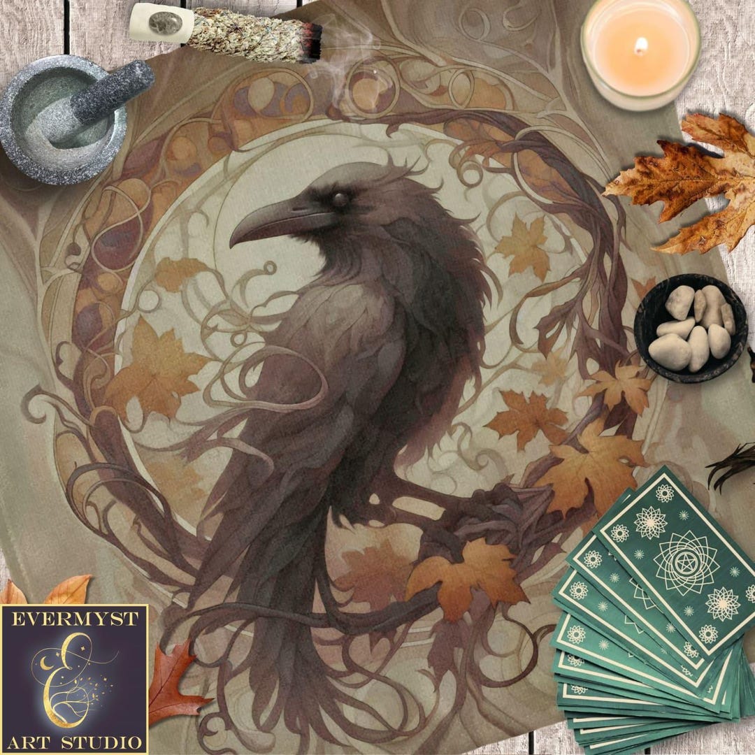 Fall Raven Altar Cloth With Crow Design - Samhain Nature Tarot Mat - Etsy