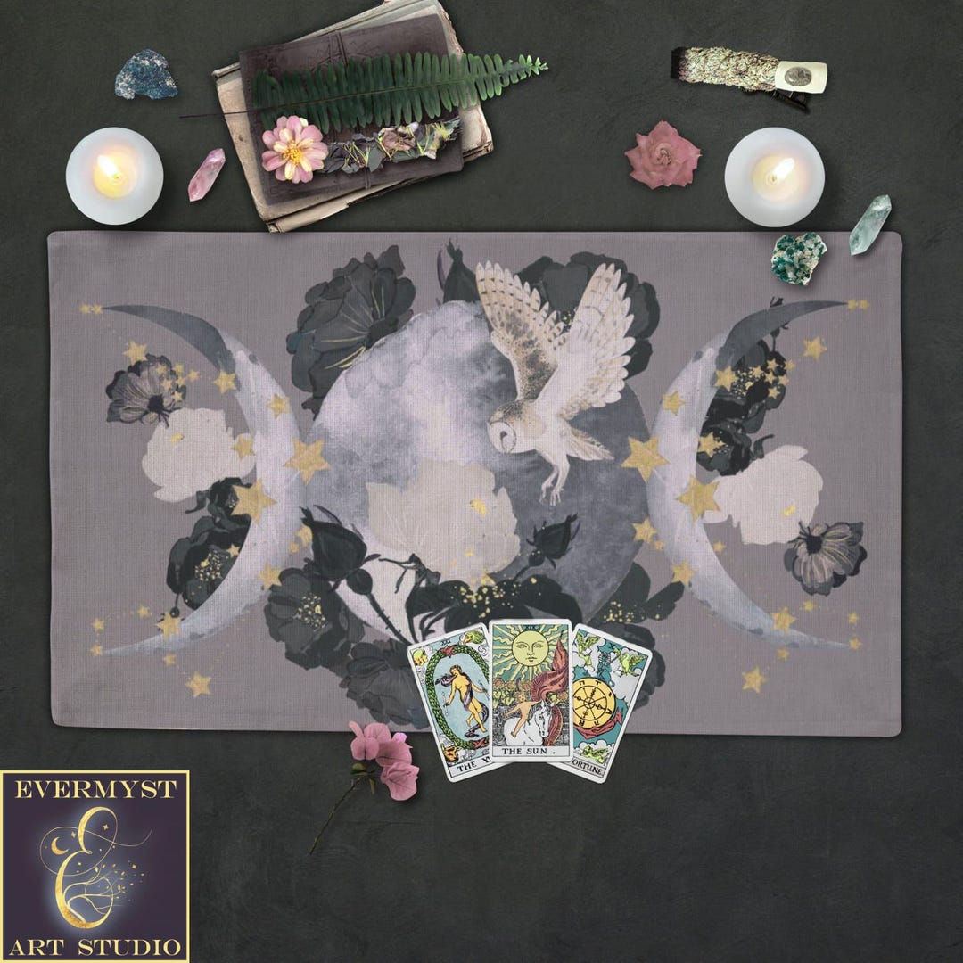 Altar Cloth - Tarot Cloth - Boho Cottage Moon Owl Altar Cloth - Dark ...