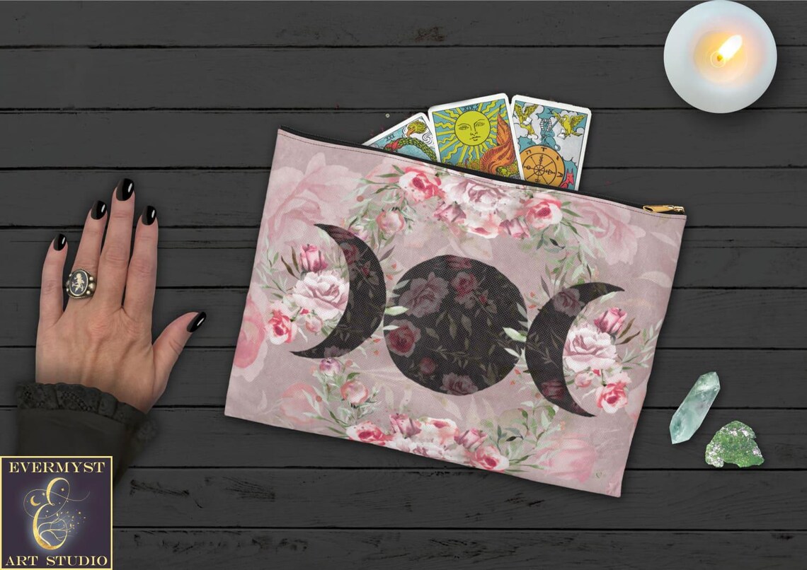 Tarot Pouch, Rose Triple Moon Goddess Accessory Zippered Pouch Purse ...