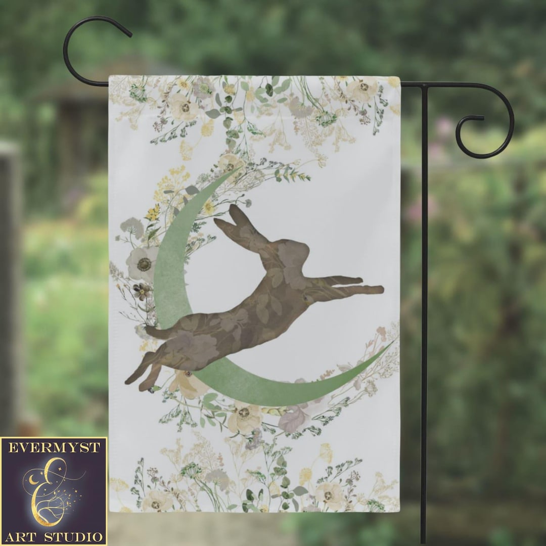 Spring Rabbit Garden Flag Ostara Easter Hare Moon Cottage Flowers Yard ...