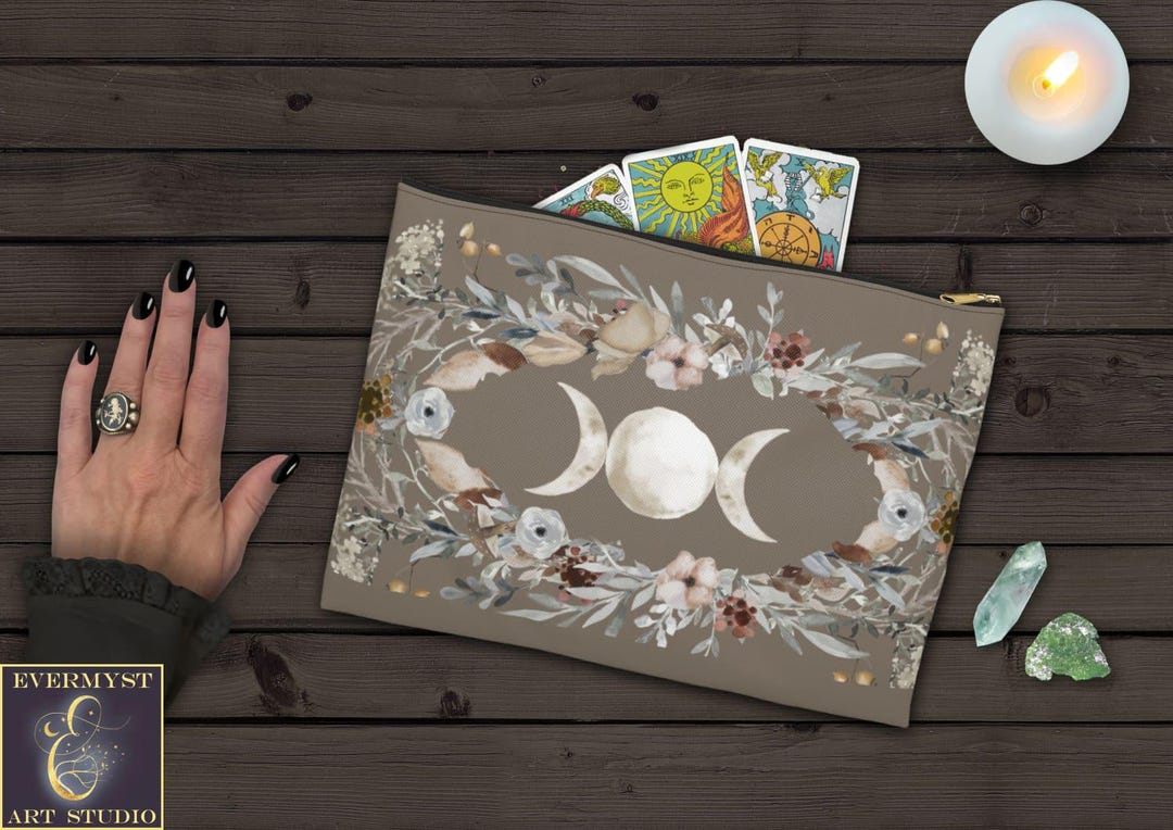 Tarot Pouch, Triple Moon Goddess Pattern Accessory Zippered Pouch Purse ...
