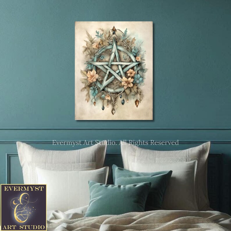 Witch Pentacle Canvas Art Print, Floral Botanical Pagan Wicca Decor - Etsy