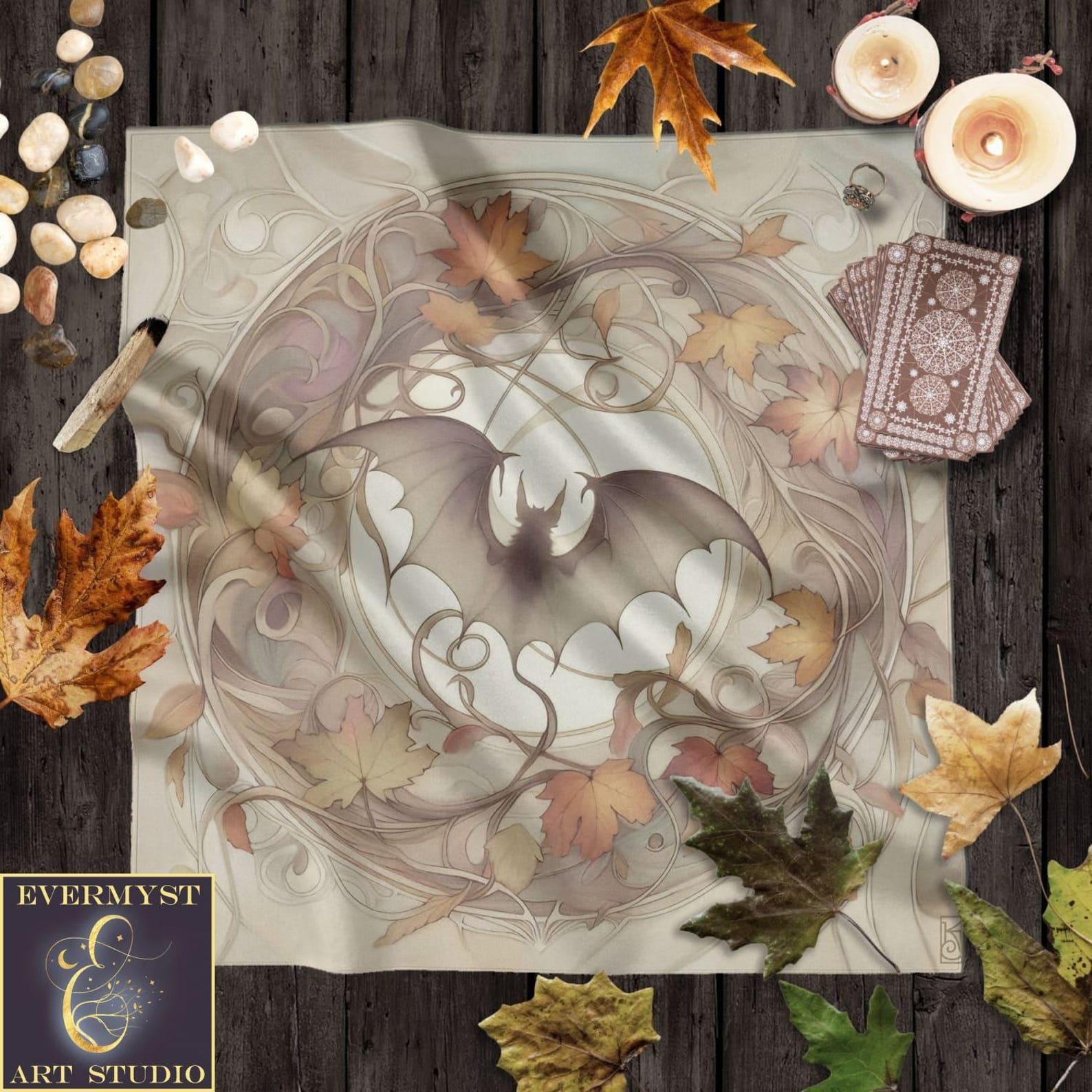 Fall Altar Cloth With Bat Design - Samhain Nature Tarot Mat - Etsy