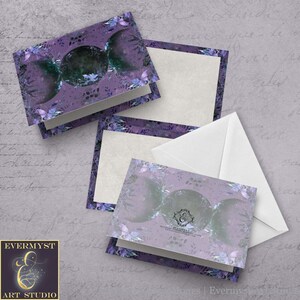 Triple Moon Goddess Greeting Card Wicca Witch Pagan Symbol Moon Black Violet Notecard Dark ...