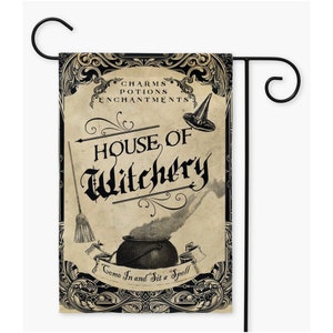 Vintage Witch Garden Flag House of Witchery Yard Banner Halloween Decor ...