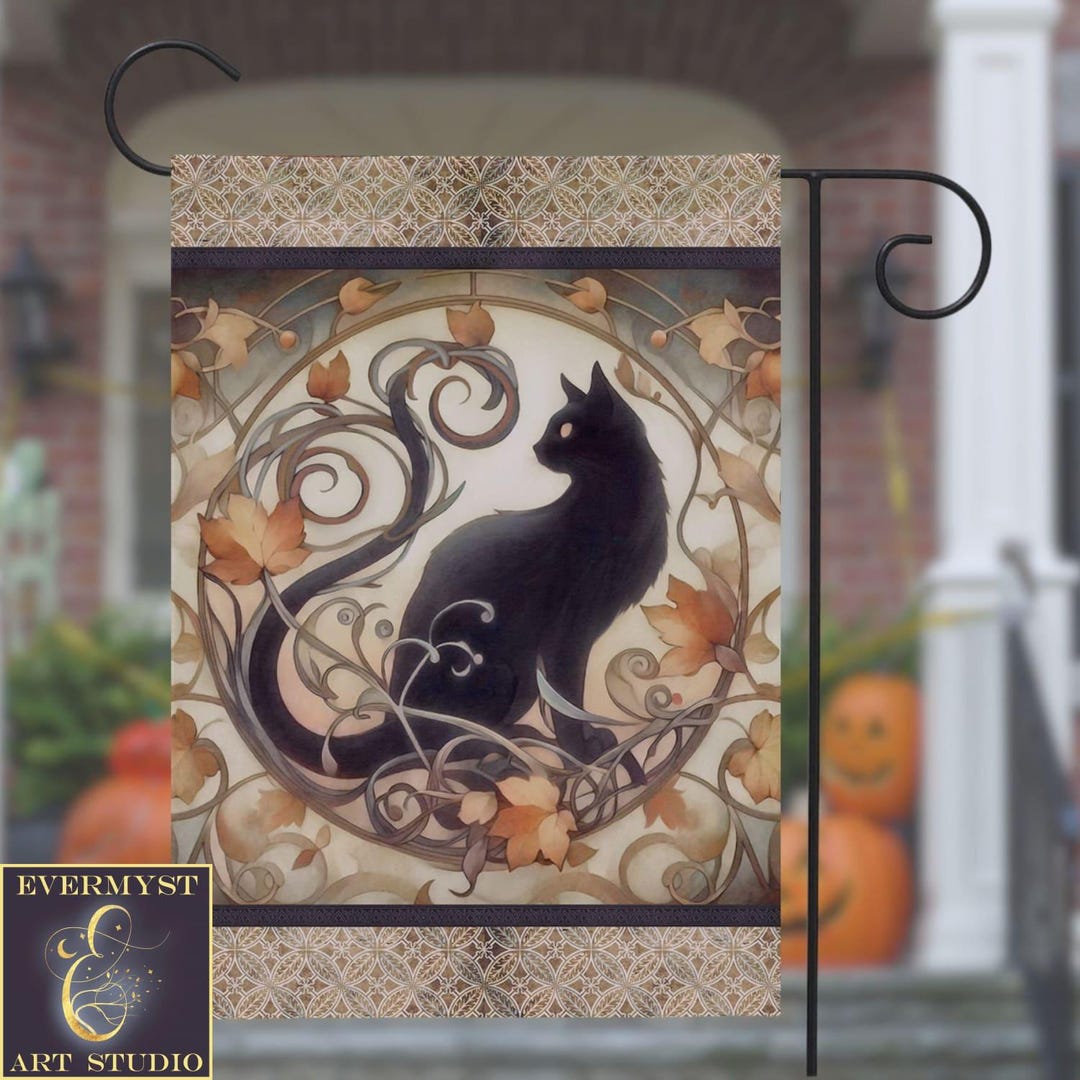 Black Cat Fall Flag, Mabon Samhain Fall Garden Flag, Cottagecore Boho ...