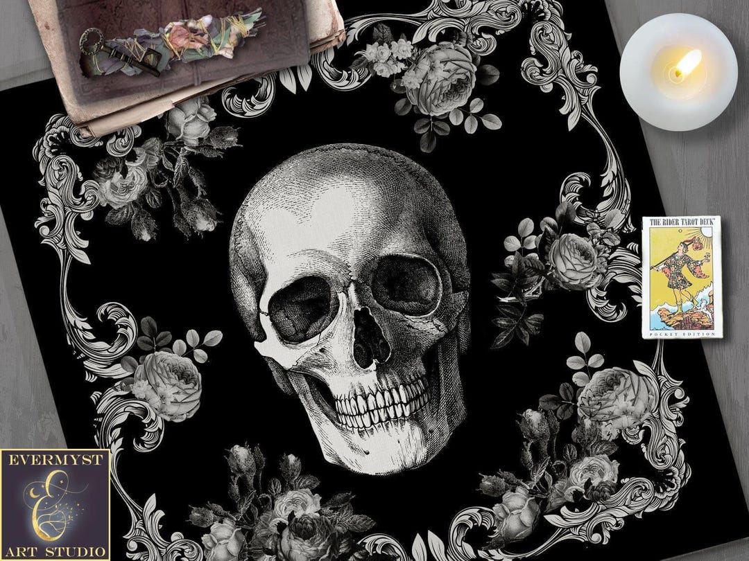 Altar Cloth | Whimsigoth Skull Botanical Memento Mori Decorative ...