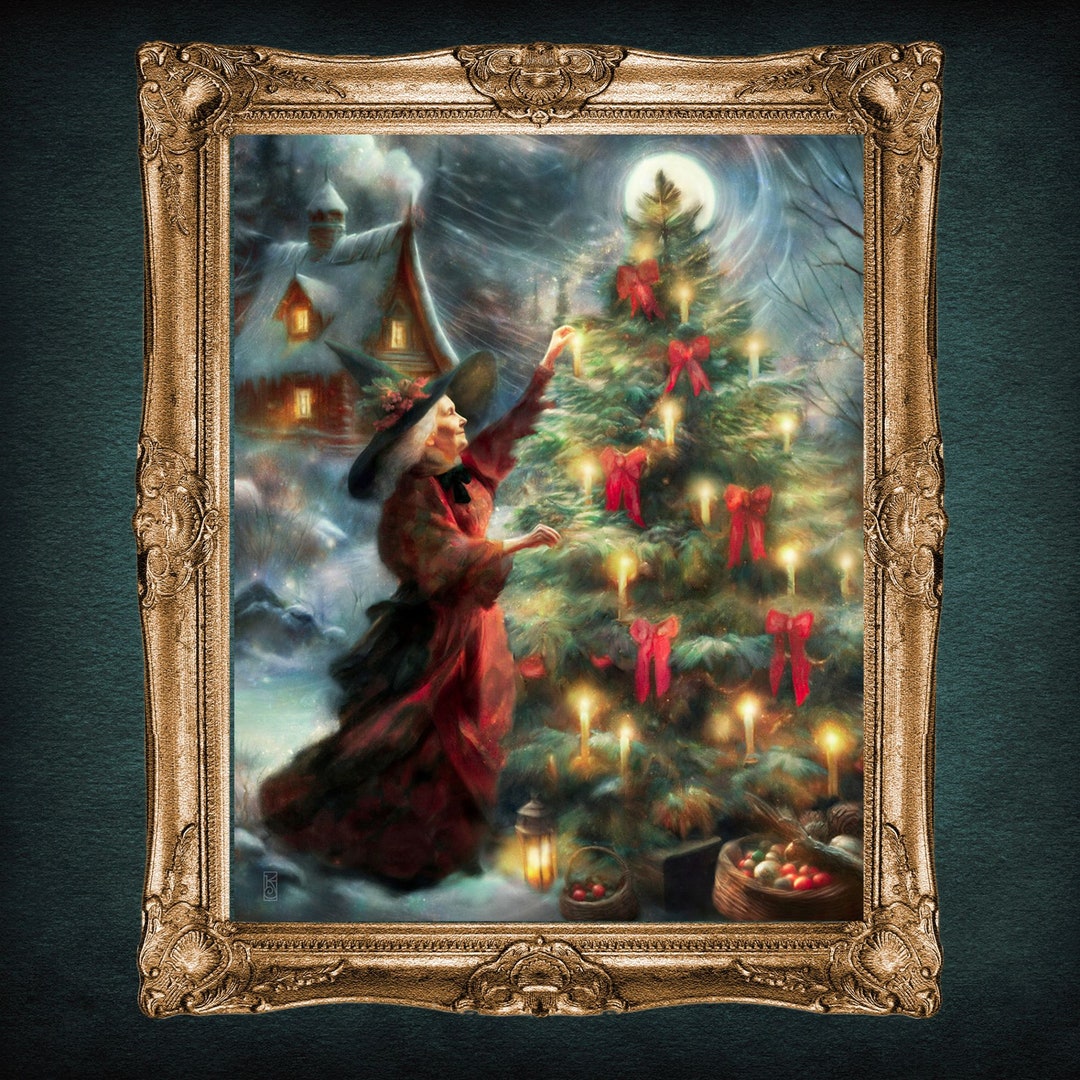 Yule Witch Art Print, Winter Solstice Decorations, Yuletide Painting - Etsy