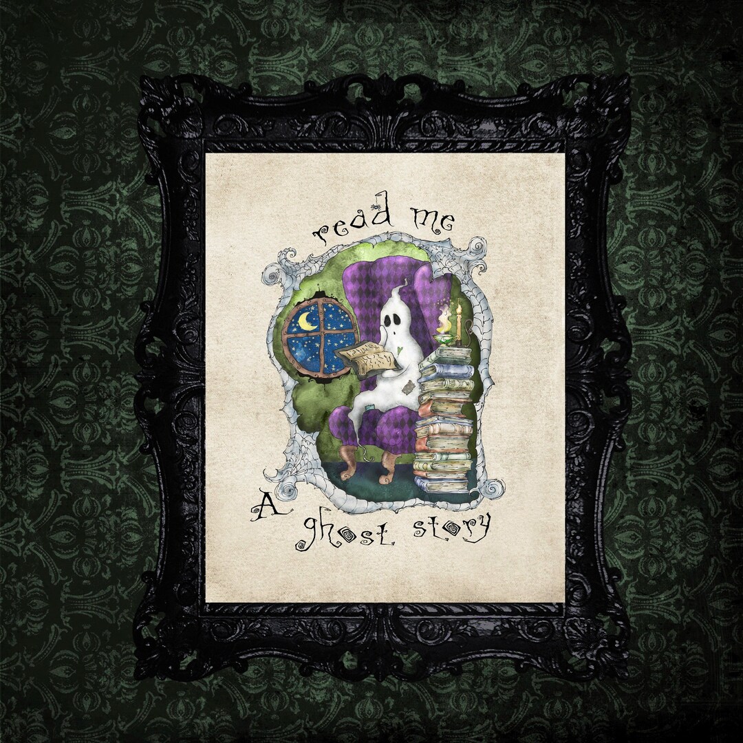 Cute Ghost and Books Art Print Whimsical Halloween - Etsy