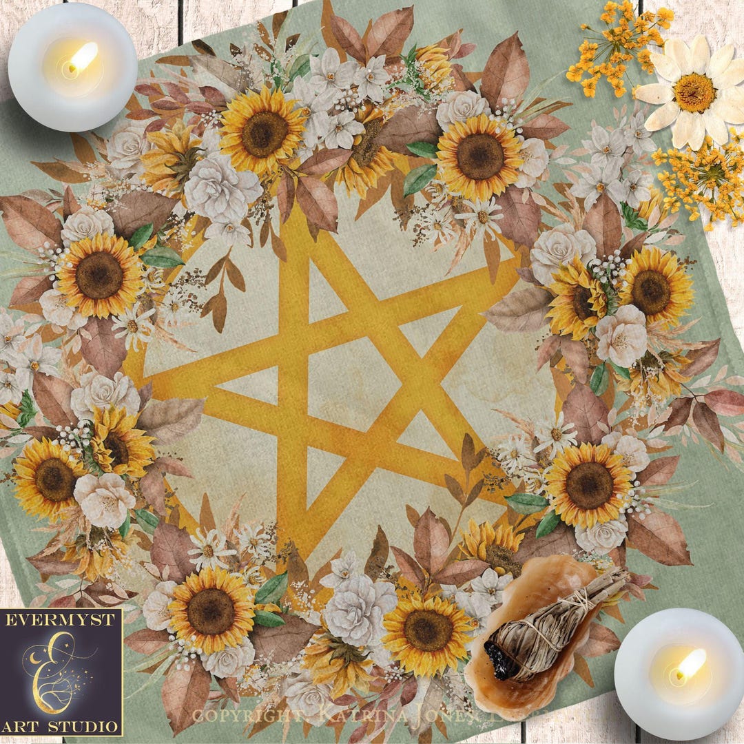 Sunflower Harvest Pentacle Altar Cloth: Sacred Symbolism - Cotton Twill ...