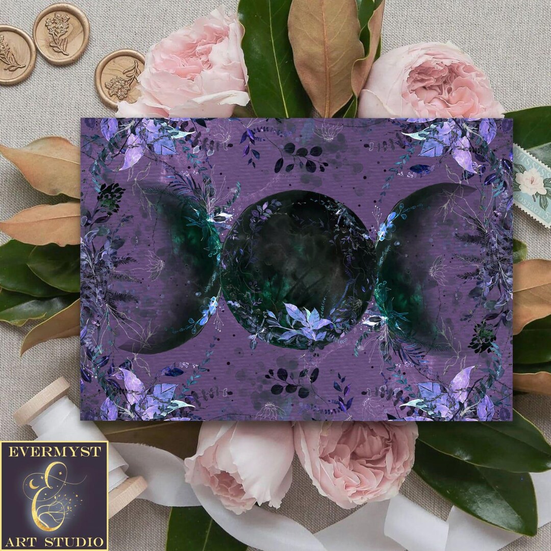 Triple Moon Goddess Greeting Card Wicca Witch Pagan Symbol Moon Black ...