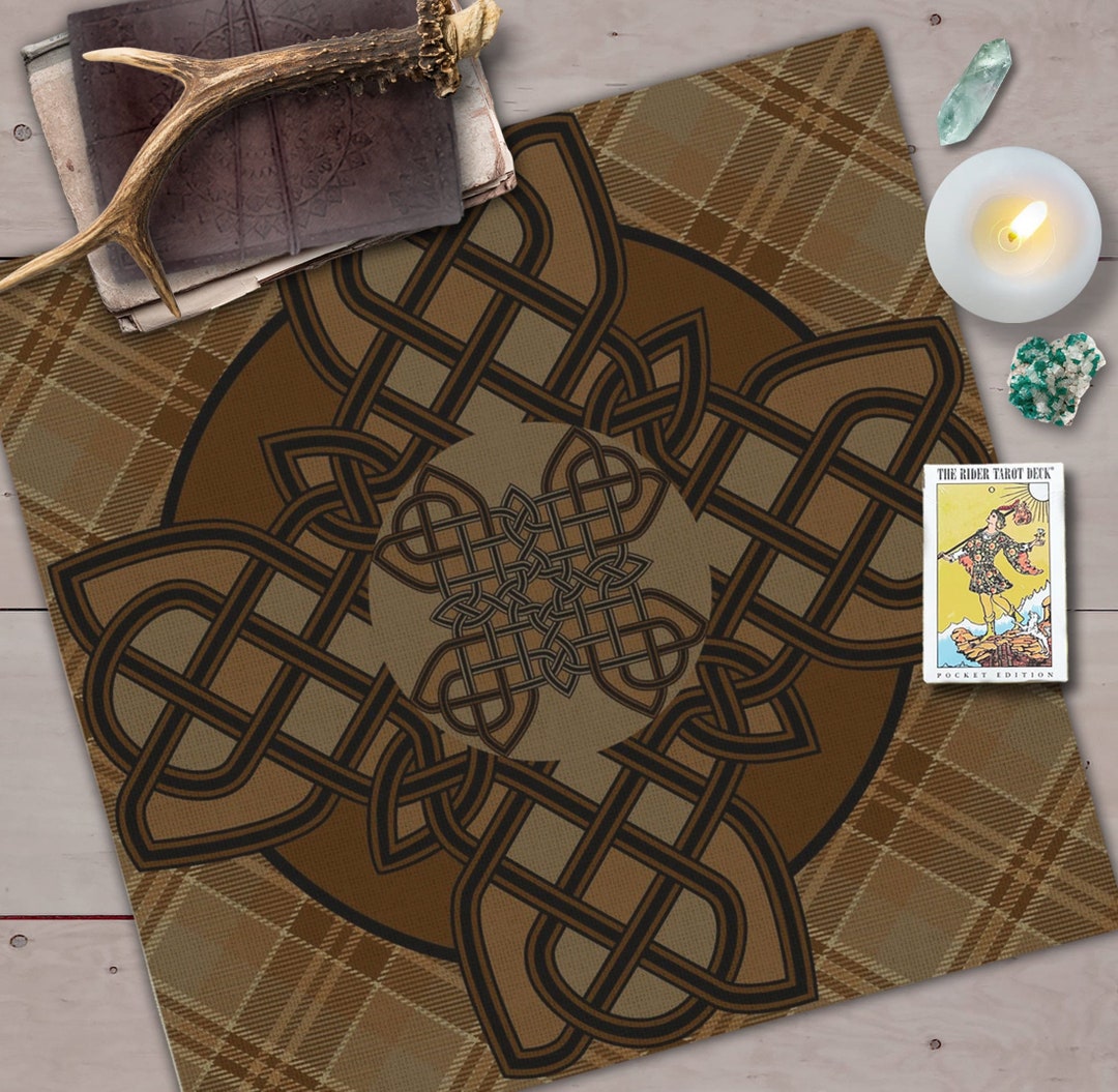 Celtic Altar Tarot Cloth Tribal Knotwork Brown Plaid Highland Nature ...
