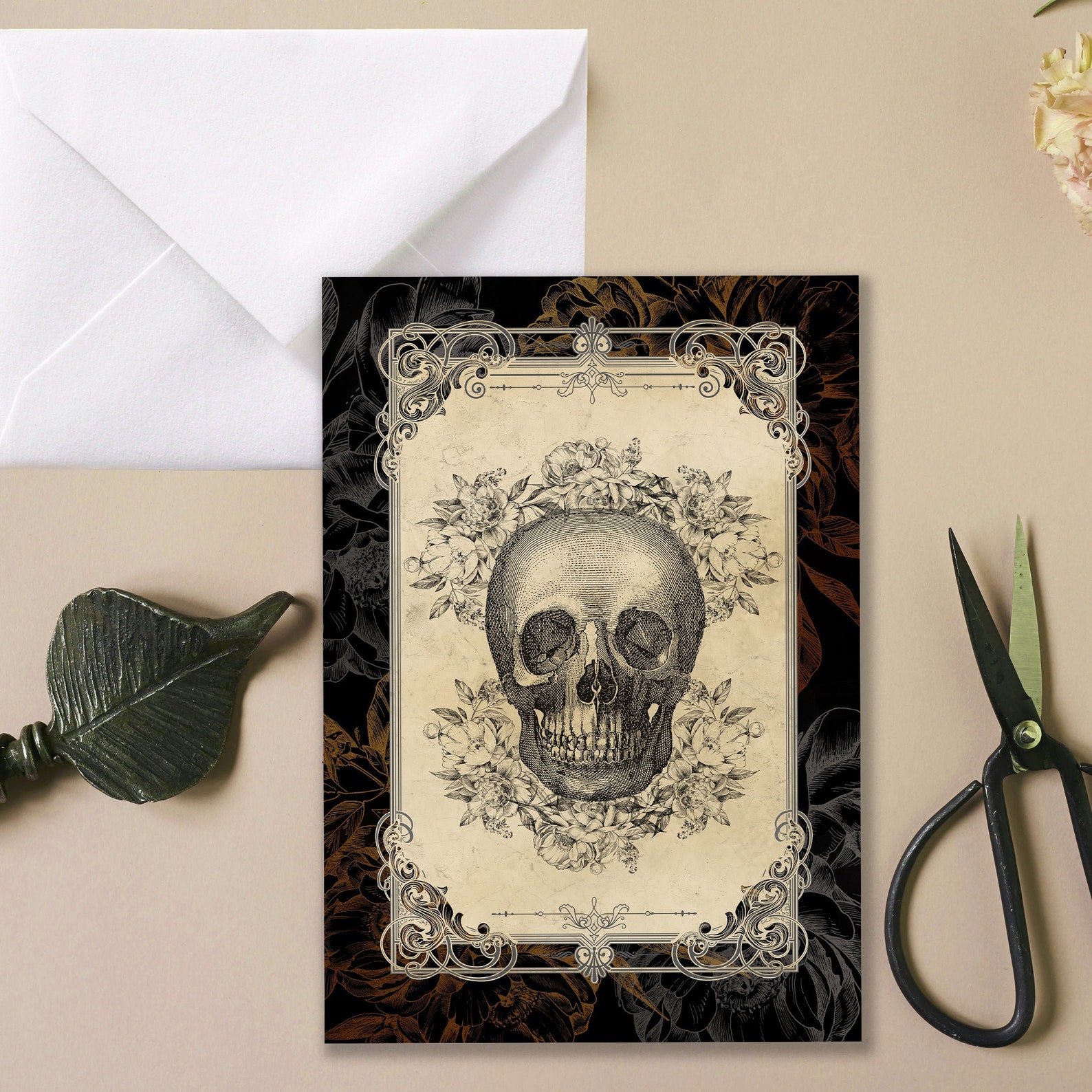 Gothic Floral Skull Greeting Card Vintage Skull Samhain - Etsy