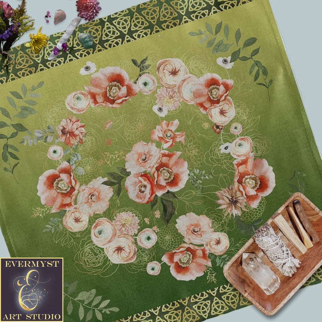 Altar Cloth Green Floral Square Altar Cloth Cottage Pagan Witch Altar ...