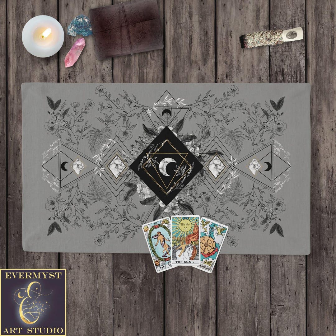 Altar Cloth - Tarot Cloth - Wicca Witch Boho Grey Moon Black and White ...