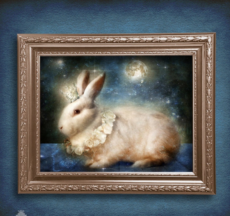 Fantasy Rabbit Art Print Moon Hare Mythic Fairy Tale Easter - Etsy