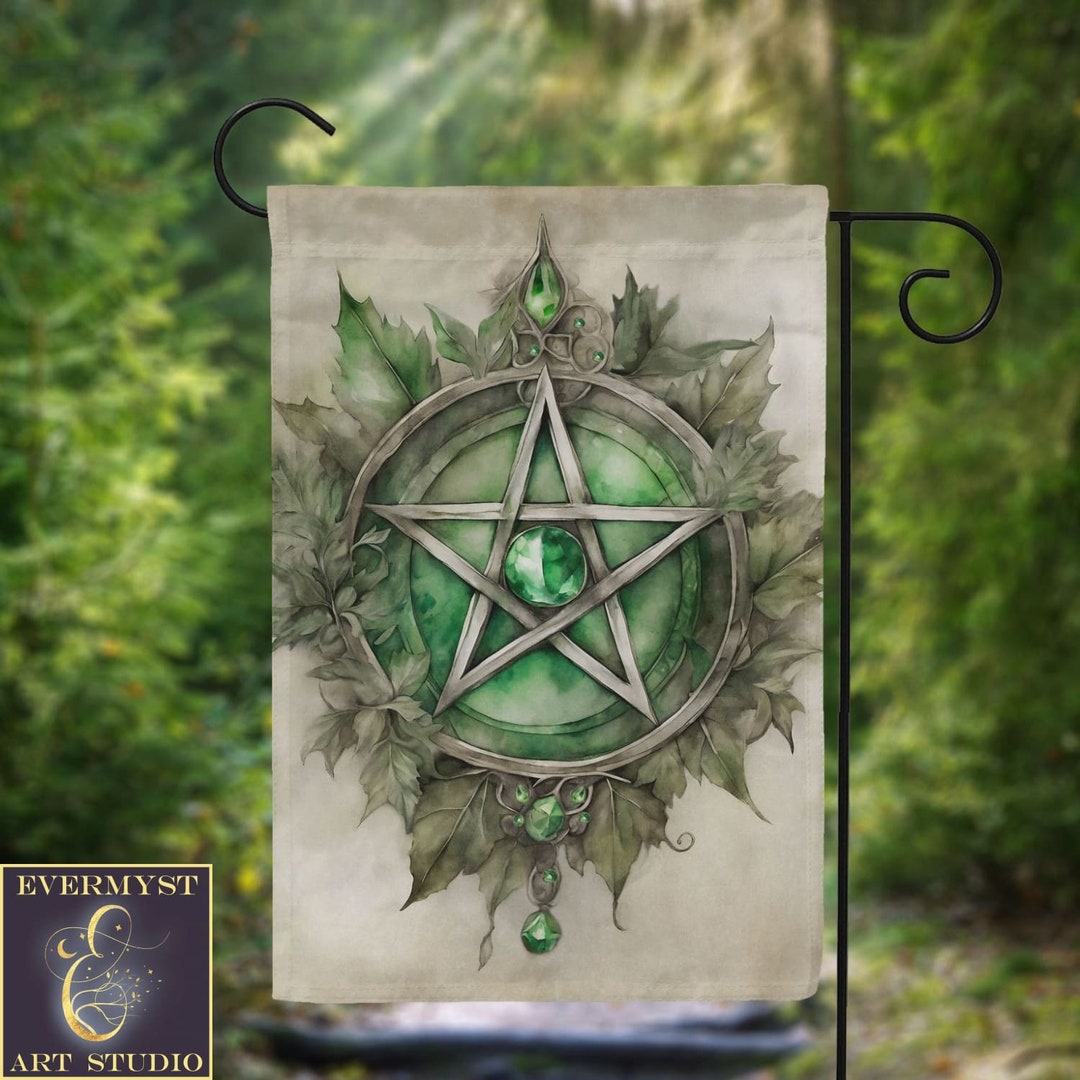 Beltane Witch Pentacle Garden Flag, Nature Flower Pagan Wicca Banner ...