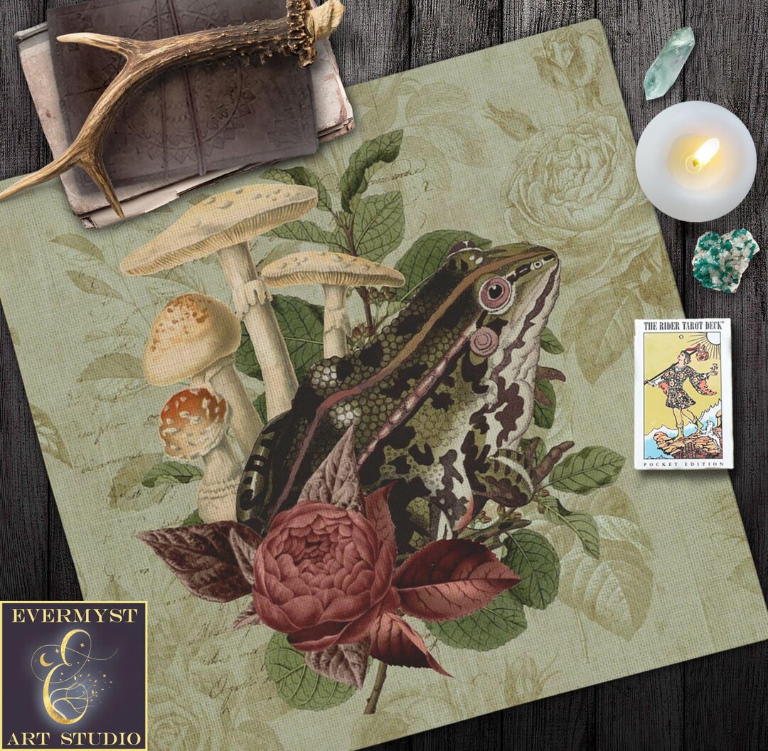 Altar Cloth, Tarot Cloth, Cottagecore Vintage Toad Frog Altar Nature ...