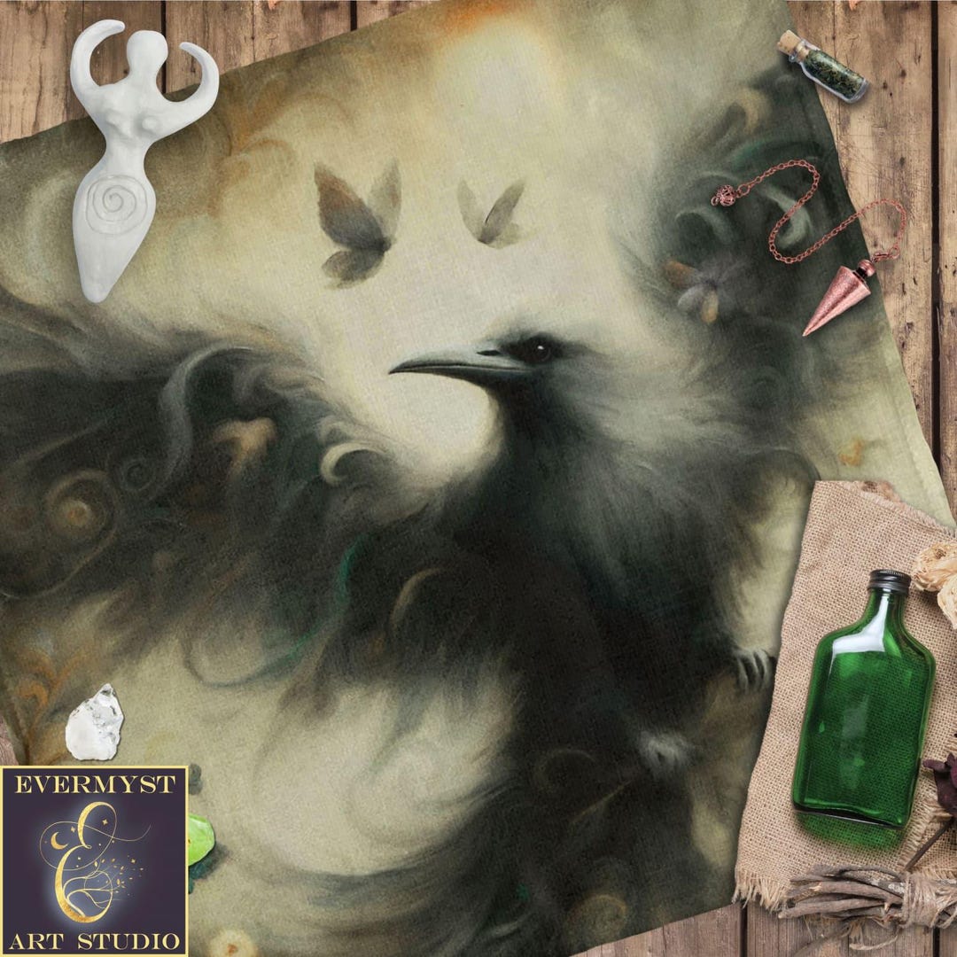 Raven Crow Black Bird Altar Cloth or Tarot Mat - Animal Wildlife Altar ...