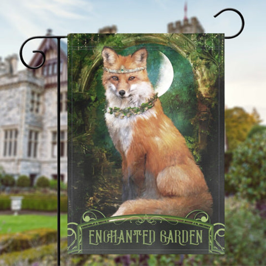 Enchanted Garden Flag With Fancy Mythic Fox, Fantasy Fox Jeweled Garden ...