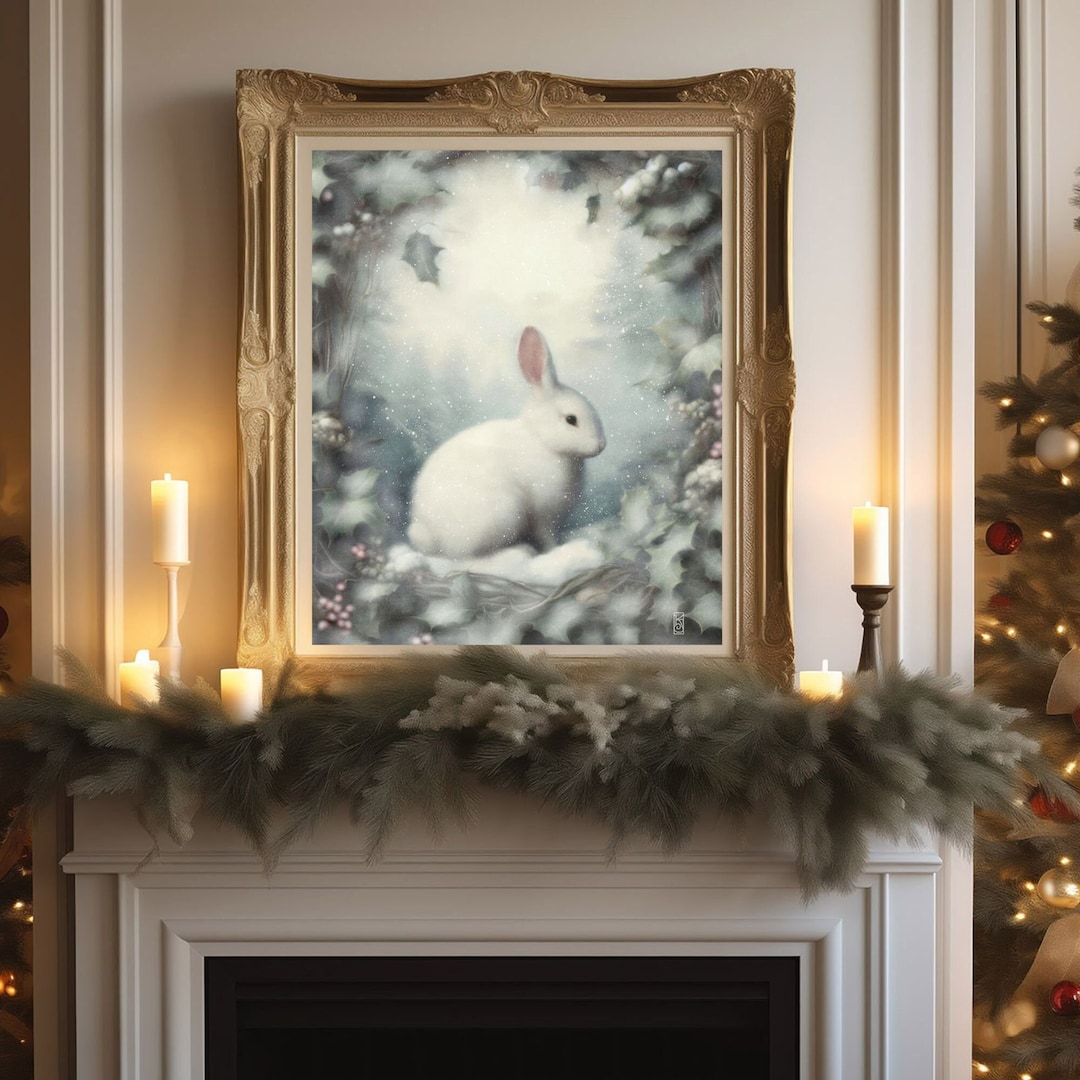 White Winter Rabbit Art Print Mystic White Wildlife Solstice - Etsy