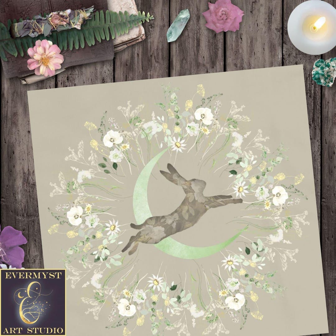 Spring Rabbit Altar Cloth | Tarot Mat Hare Moon Ostara | Cottage Witch ...