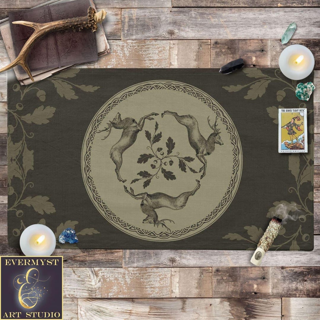 Celtic Stag Altar Cloth | Pagan Tarot Reading Mat, Sacred Space Decor ...
