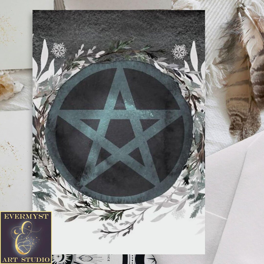 Winter Pentacle Card Yule Holiday Solstice Witch Pagan Blank Notecard ...