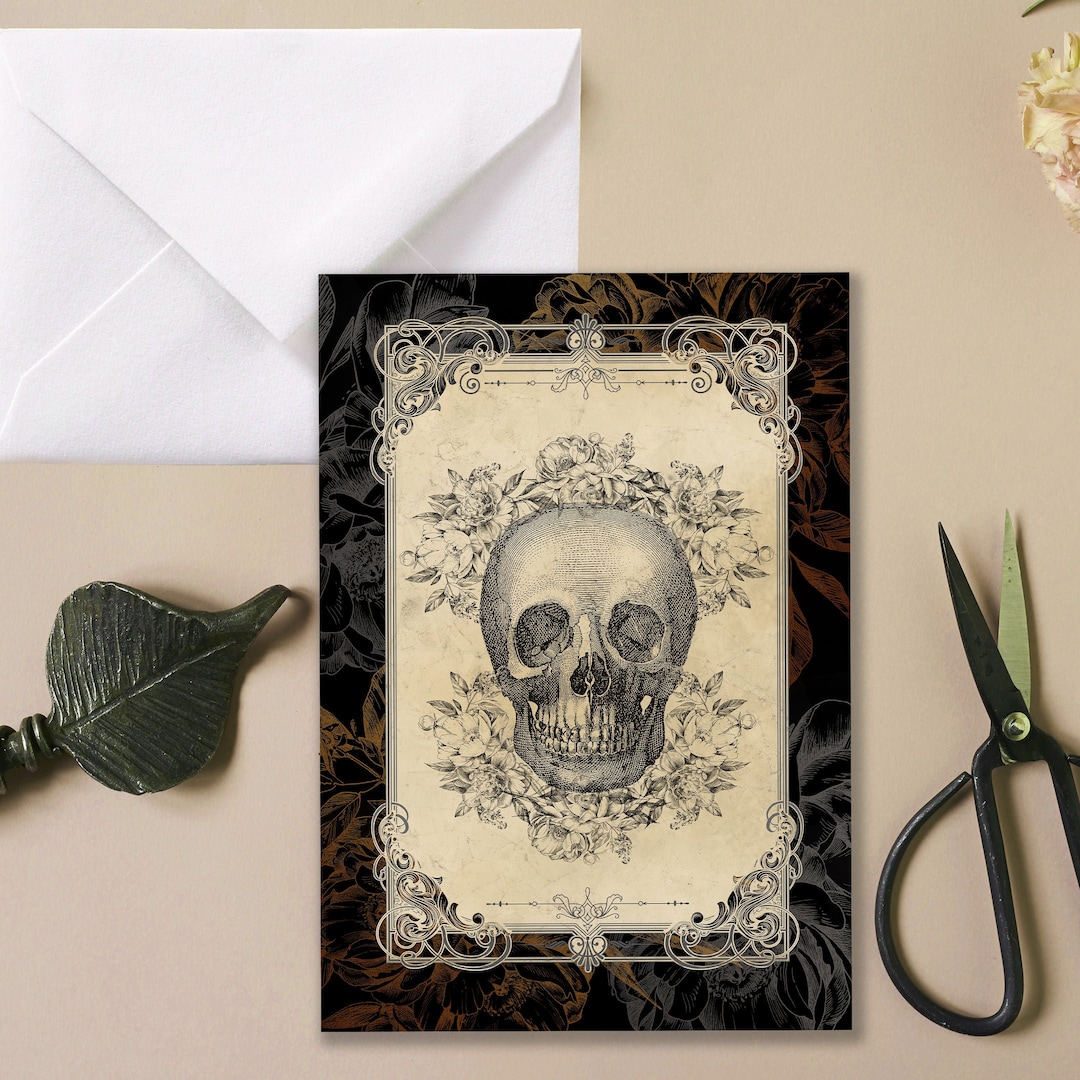 Gothic Floral Skull Greeting Card Vintage Skull Samhain Halloween ...