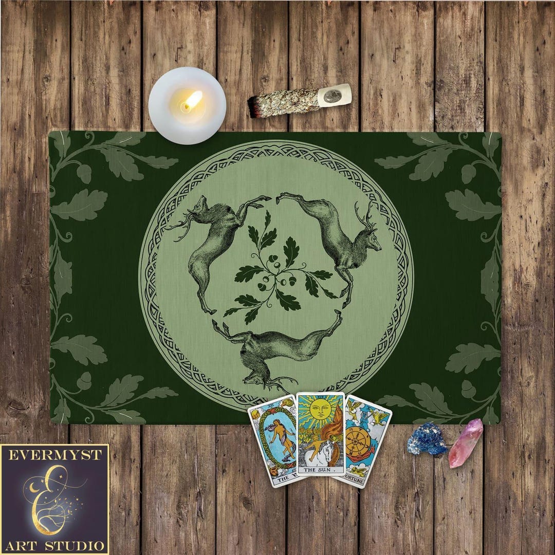 Celtic Stag Altar Cloth for Tarot Reading | Green Pagan Ritual Cloth ...