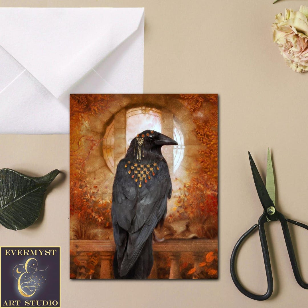 Fantasy Raven Greeting Card Crow Bird Enchanted Magic Witchy Raven ...