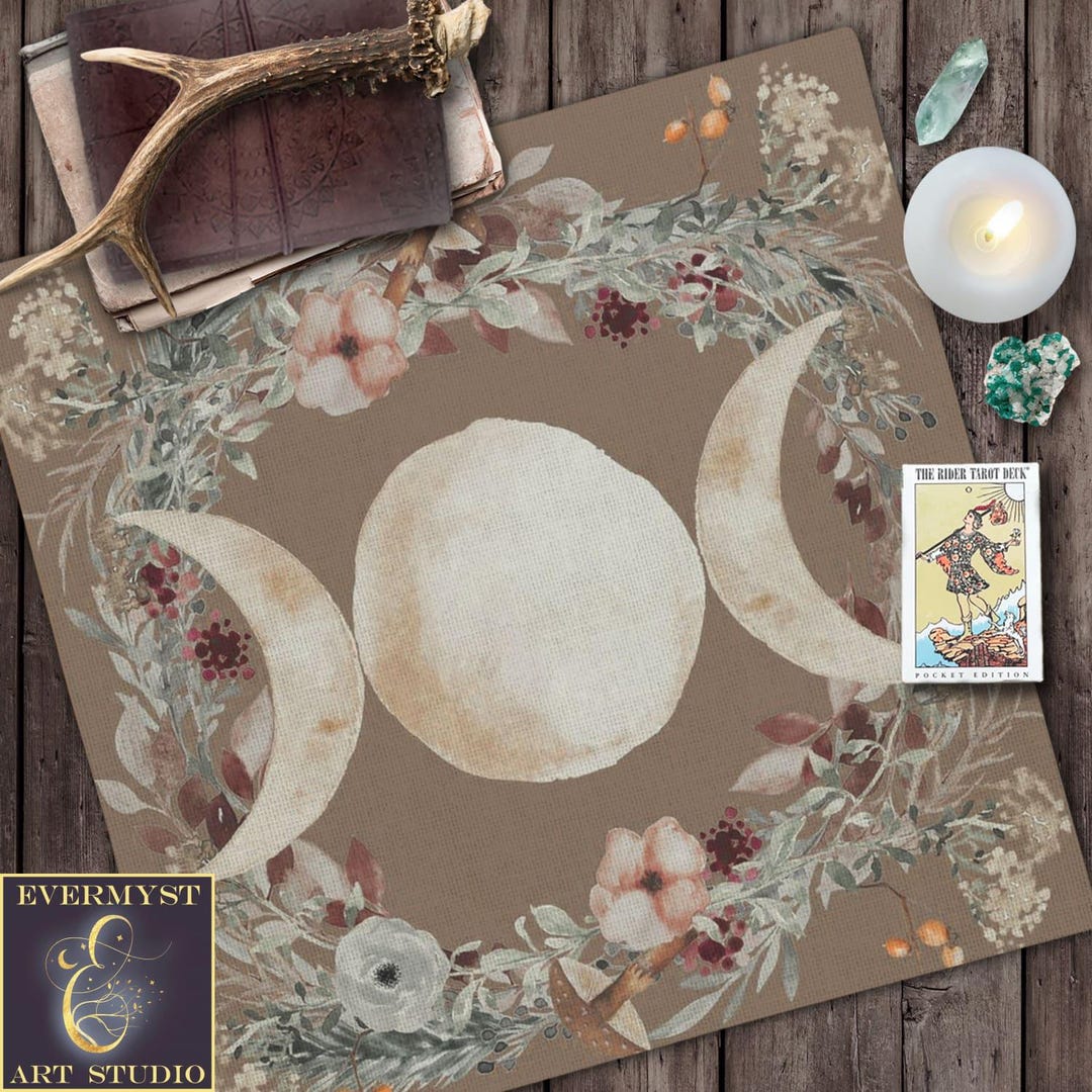 Tarot Cloth, Altar Cloth, Woodland Nature Flower Triple Moon Witch ...