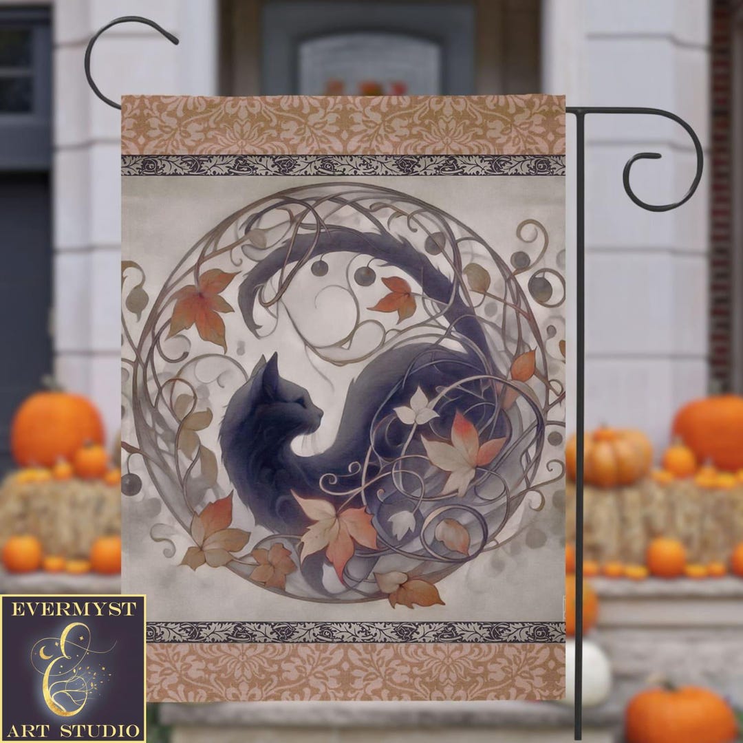 Black Cat Halloween Flag, Mabon Samhain Fall Garden Flag, Cottagecore ...