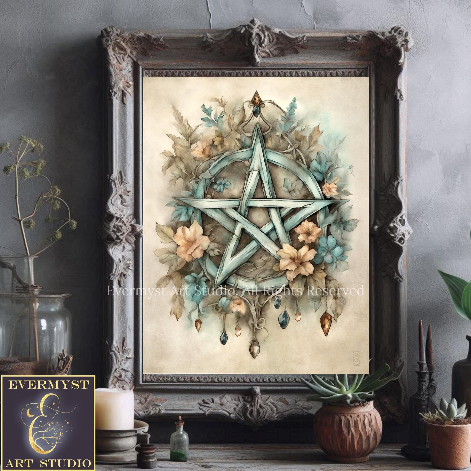 Witch Pentacle Canvas Art Print, Floral Botanical Pagan Wicca Decor - Etsy