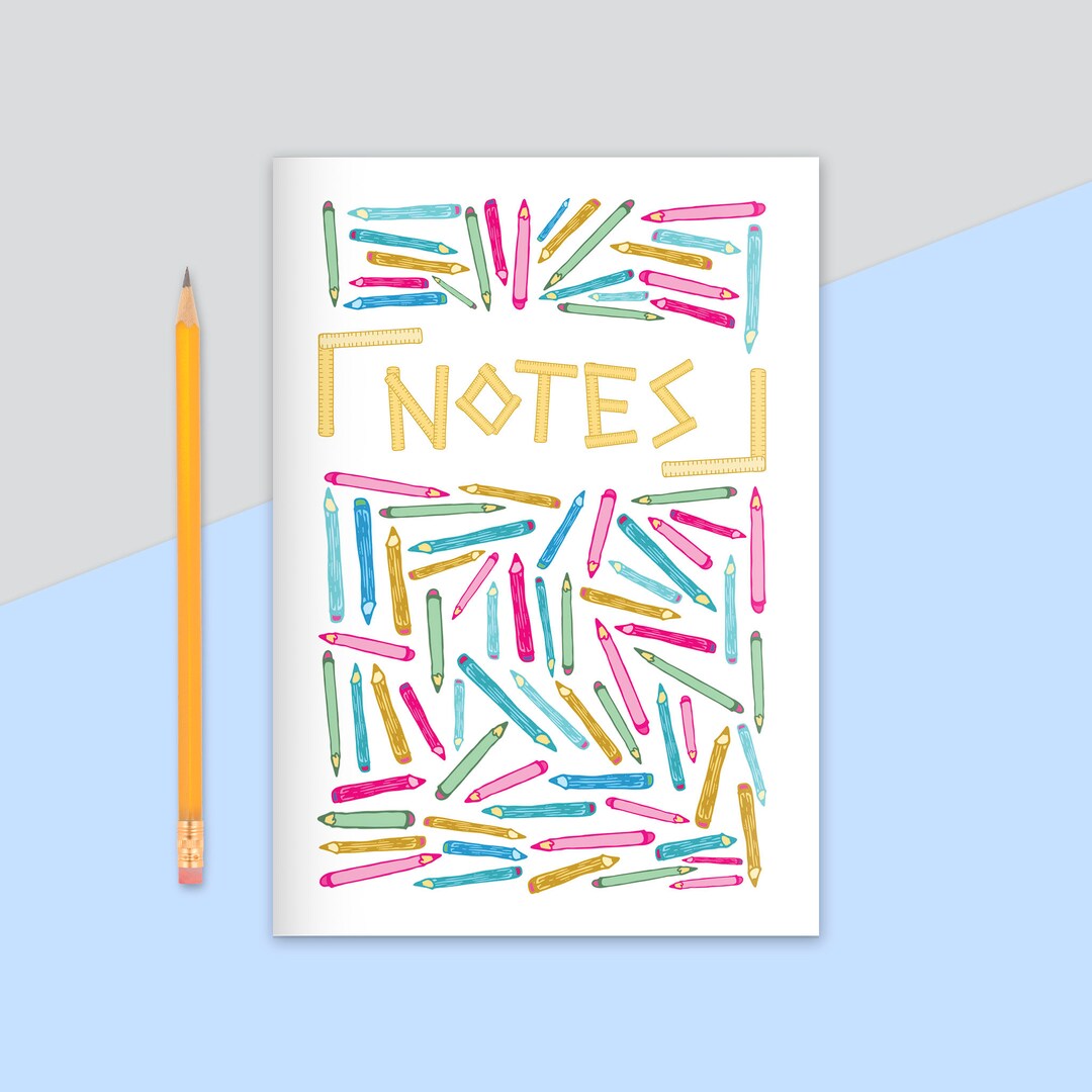 Illustrated Pencil "notes" Slimline A5 Notebook | Plain Pages ...