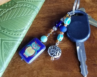 Hummingbird Charm, Beaded Keychain/blue, Green/glass, Metal Beads ...