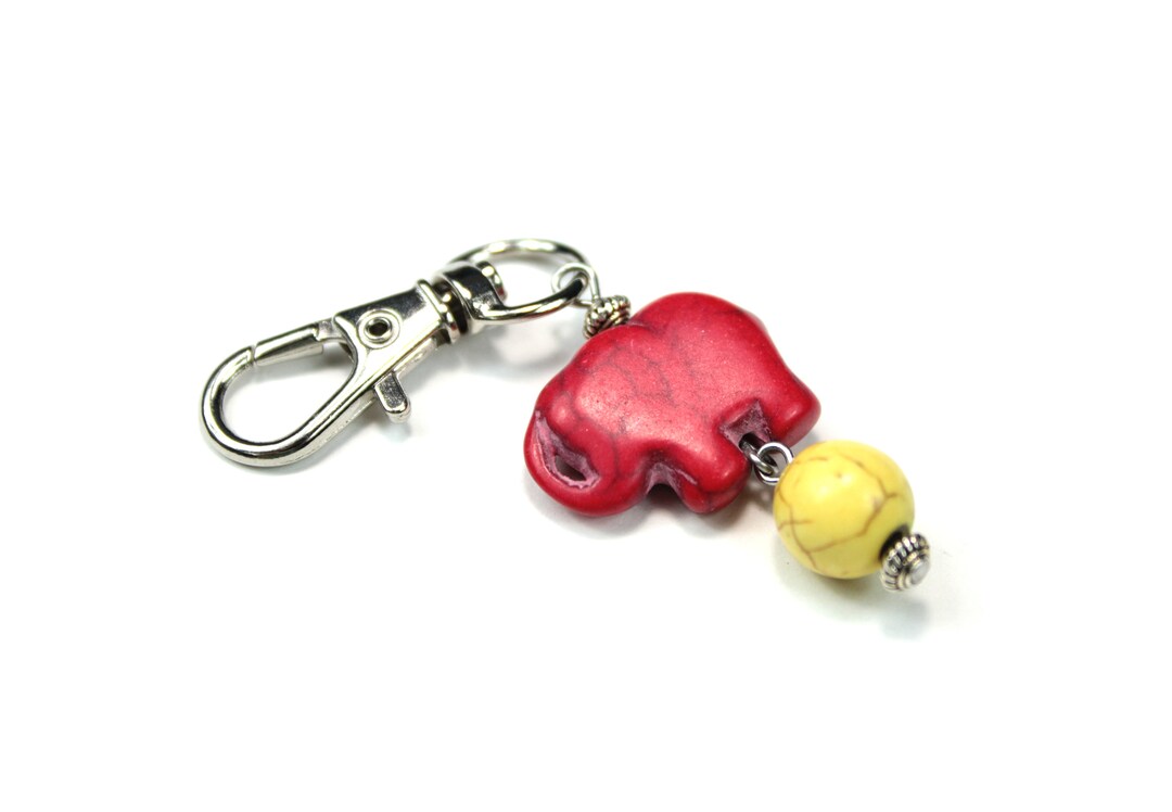 Elephant Zipper Pull/zoo Animal Bag Charm/red, Yellow Stone Beads ...