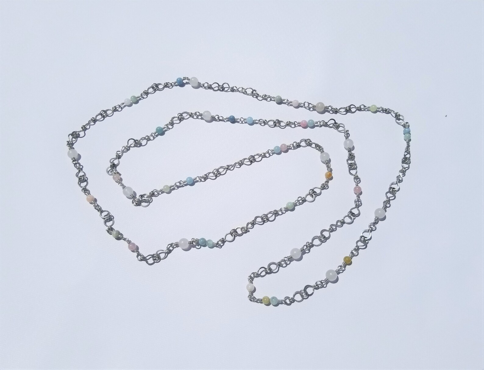 Pastel beaded chain necklace/handcrafted silver | Etsy